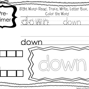 40 Printable Dolch Pre-primer Read, Trace, Write, Box Write, and Color ...