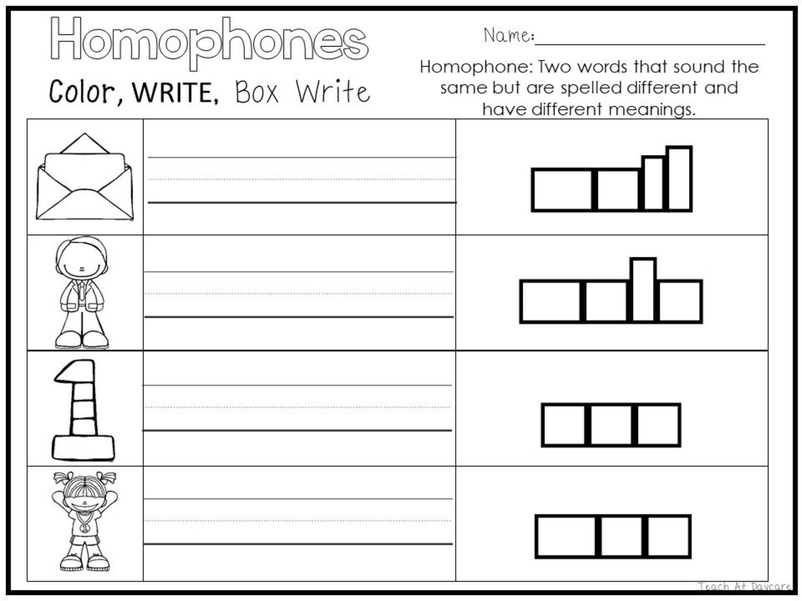 14 Printable Homophones Color, Trace, Box Write Worksheets. 1st-2nd ...