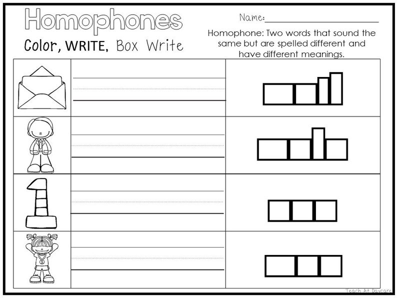 14 Printable Homophones Color, Trace, Box Write Worksheets. 1st-2nd ...