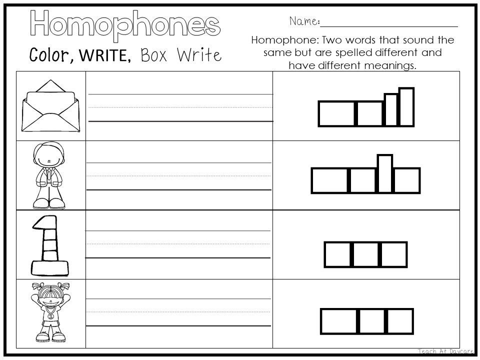 14 Printable Homophones Color, Trace, Box Write Worksheets. 1st-2nd ...