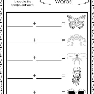 10 Printable Compound Word Worksheets. 1st-2nd Grade ELA Worksheets. - Etsy