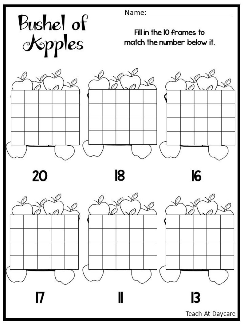 12 Printable Apple Ten Frame Worksheets. Preschool-kindergarten Numbers ...