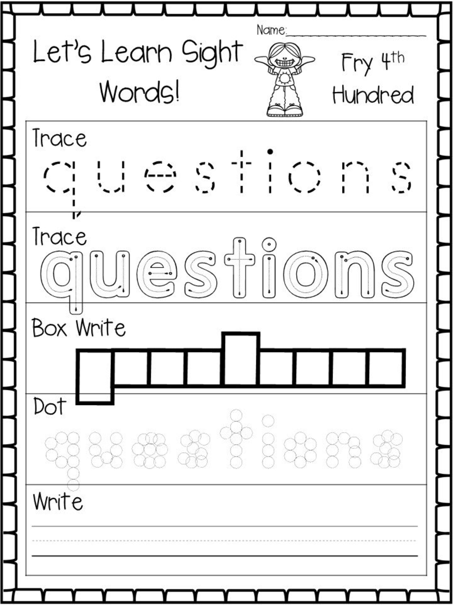 100 Printable Let's Learn Fry 4th Hundred Sight Words Worksheets. 4th ...