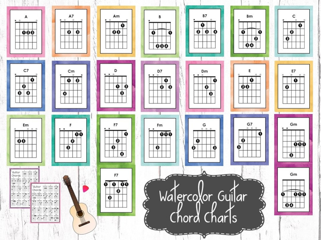 39 Watercolor Guitar Chord Wall Charts. Music Composition and ...