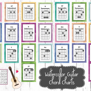 39 Watercolor Guitar Chord Wall Charts. Music Composition and ...