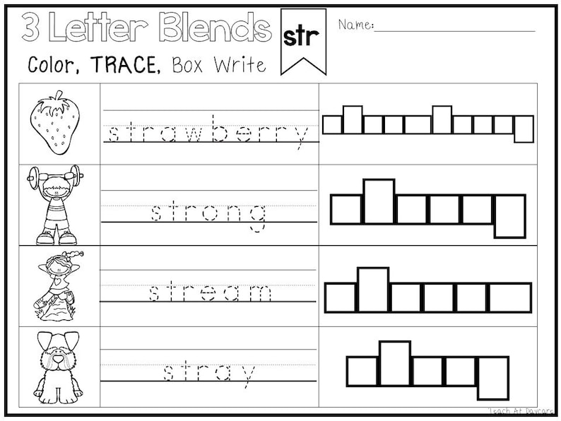 3 Letter Blend Worksheets, Color, Trace, Write (PDF Pattern) - Etsy