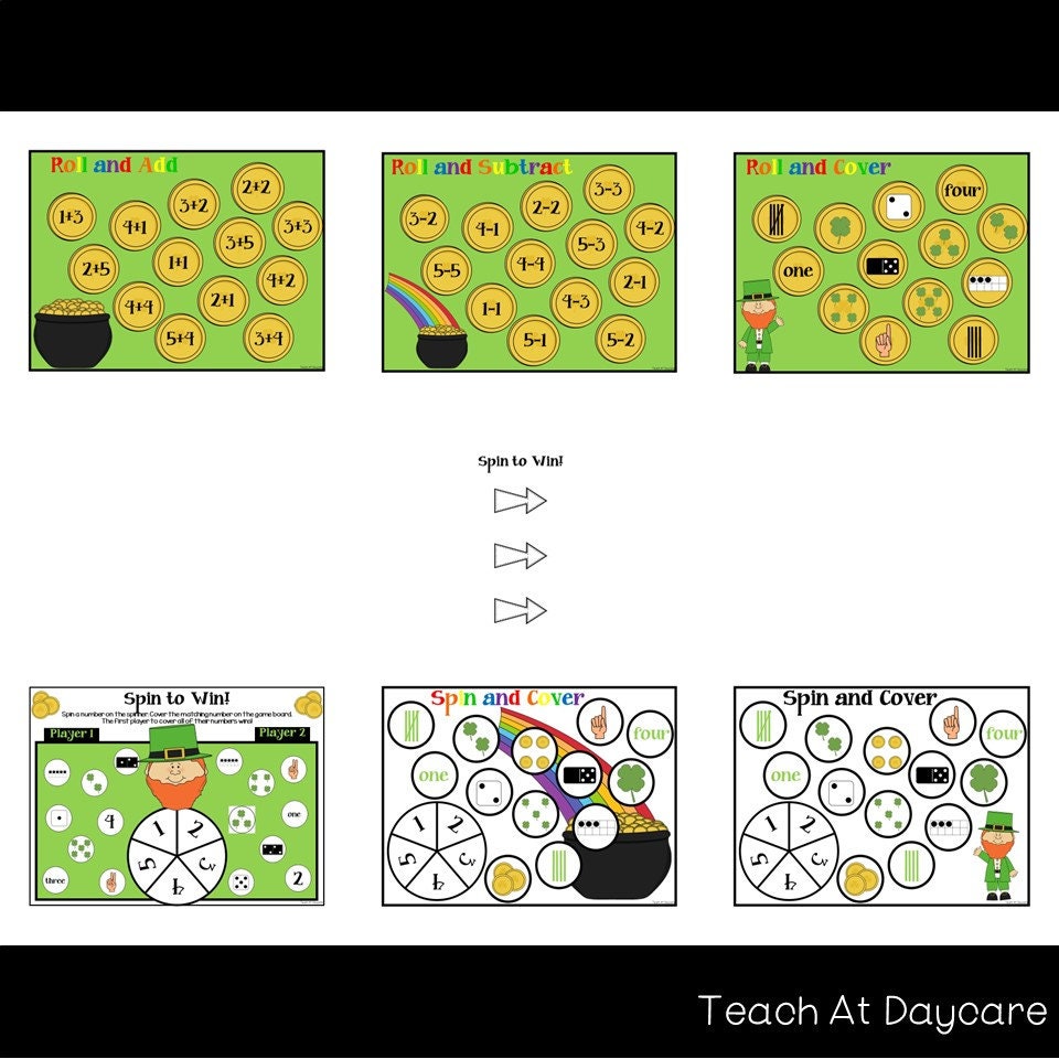 10 Printable St. Patrick's Day Themed Kindergarten Math Center Games ...