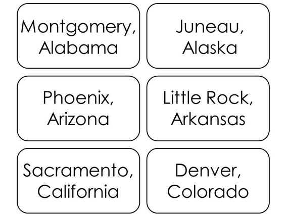 50 States And Capitals Flash Cards