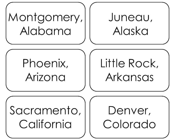 50 States and Capitals Printable Flashcards. US Geography and - Etsy