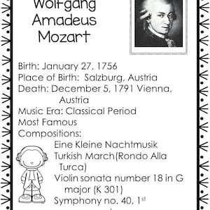 Wolfgang Amadeus Mozart Great Composer Unit. Music Appreciation. - Etsy