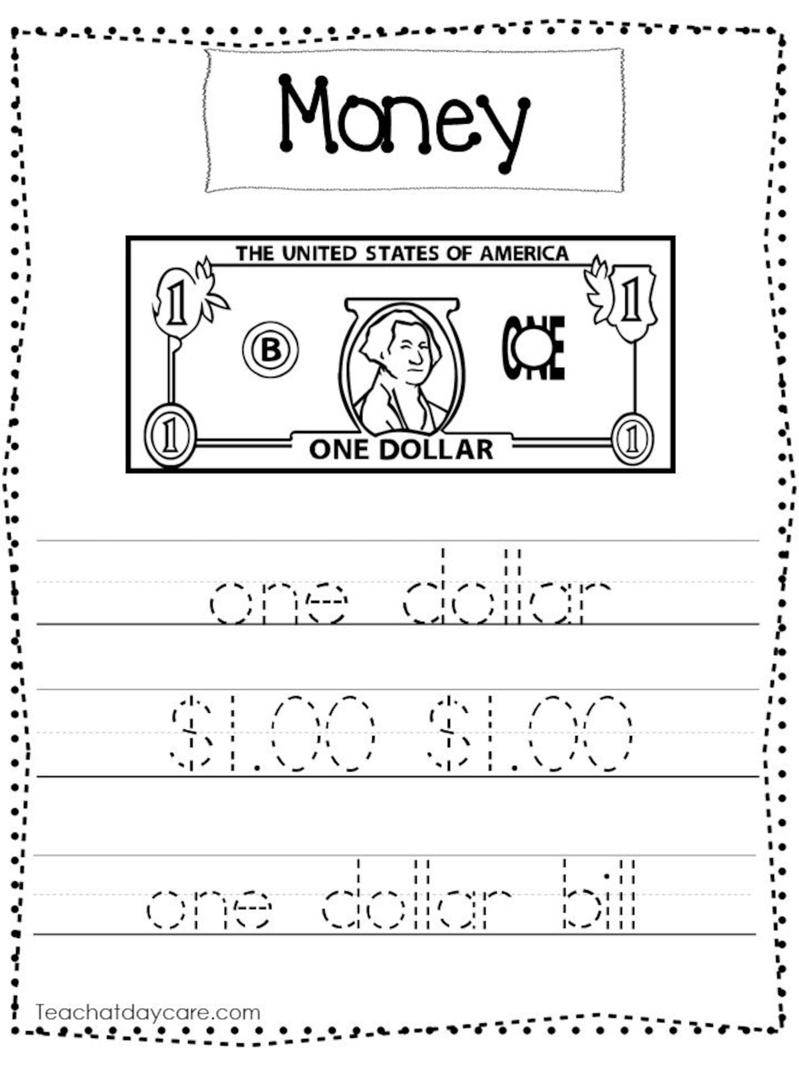 10 Printable Money Tracing Worksheets. Kdg.-2nd Grade Math. - Etsy
