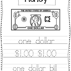 10 Printable Money Tracing Worksheets. Kdg.-2nd Grade Math. - Etsy