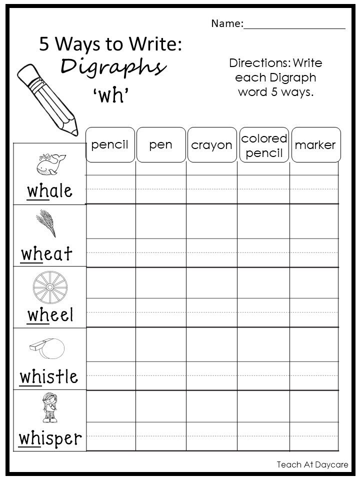 10 Printable 5 Ways to Write Digraphs Worksheets. | Etsy