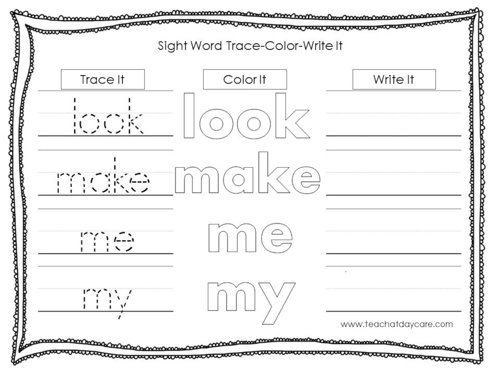 10 Printable Dolch Pre-primer Sight Words Trace It Color It - Etsy Canada