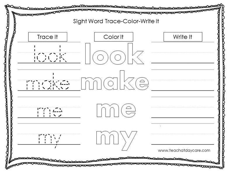 10 Printable Dolch Pre-primer Sight Words Trace It Color It | Etsy
