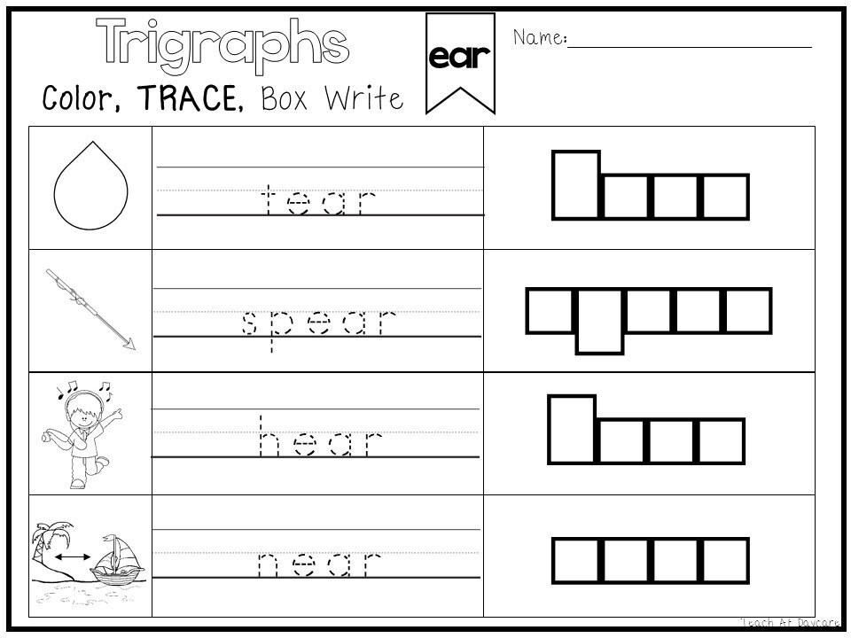 10 Printable Trigraph Words Color Trace Write Box Write | Etsy