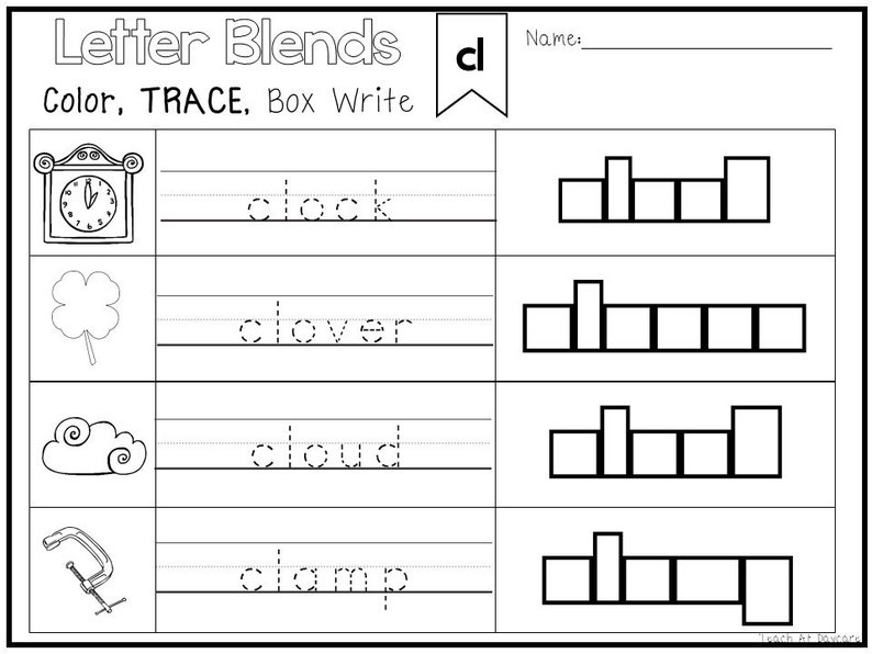 40 Printable Blends Color Trace and Box Write Worksheets. | Etsy