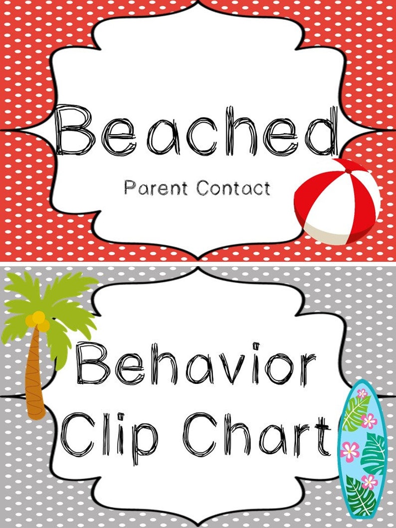 8 Printable Beach Surfer Behavior Clip Chart Cards. Classroom Behavior ...