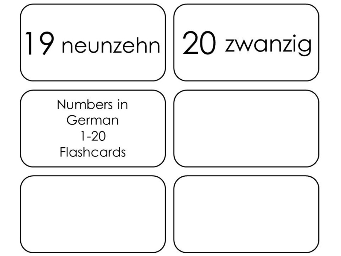 20 Printable German Numbers 1-20 Flashcards. Preschool Thru - Etsy
