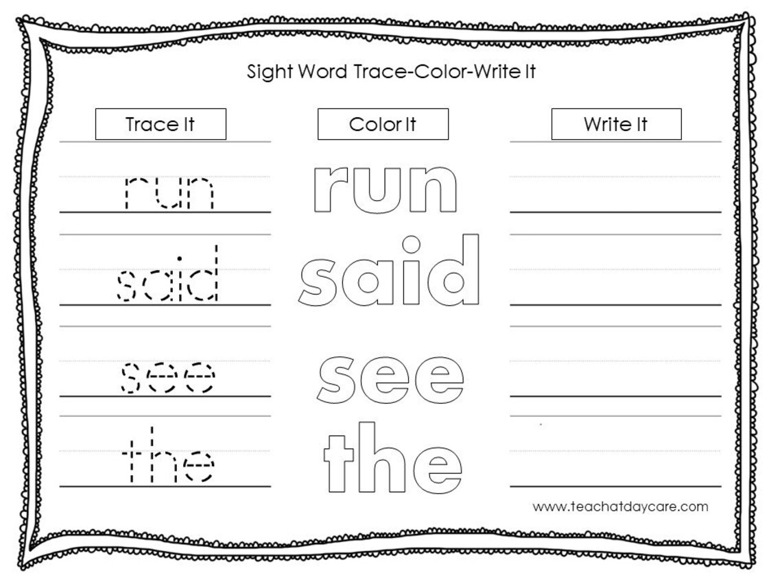 10 Printable Dolch Pre-primer Sight Words Trace It Color It | Etsy