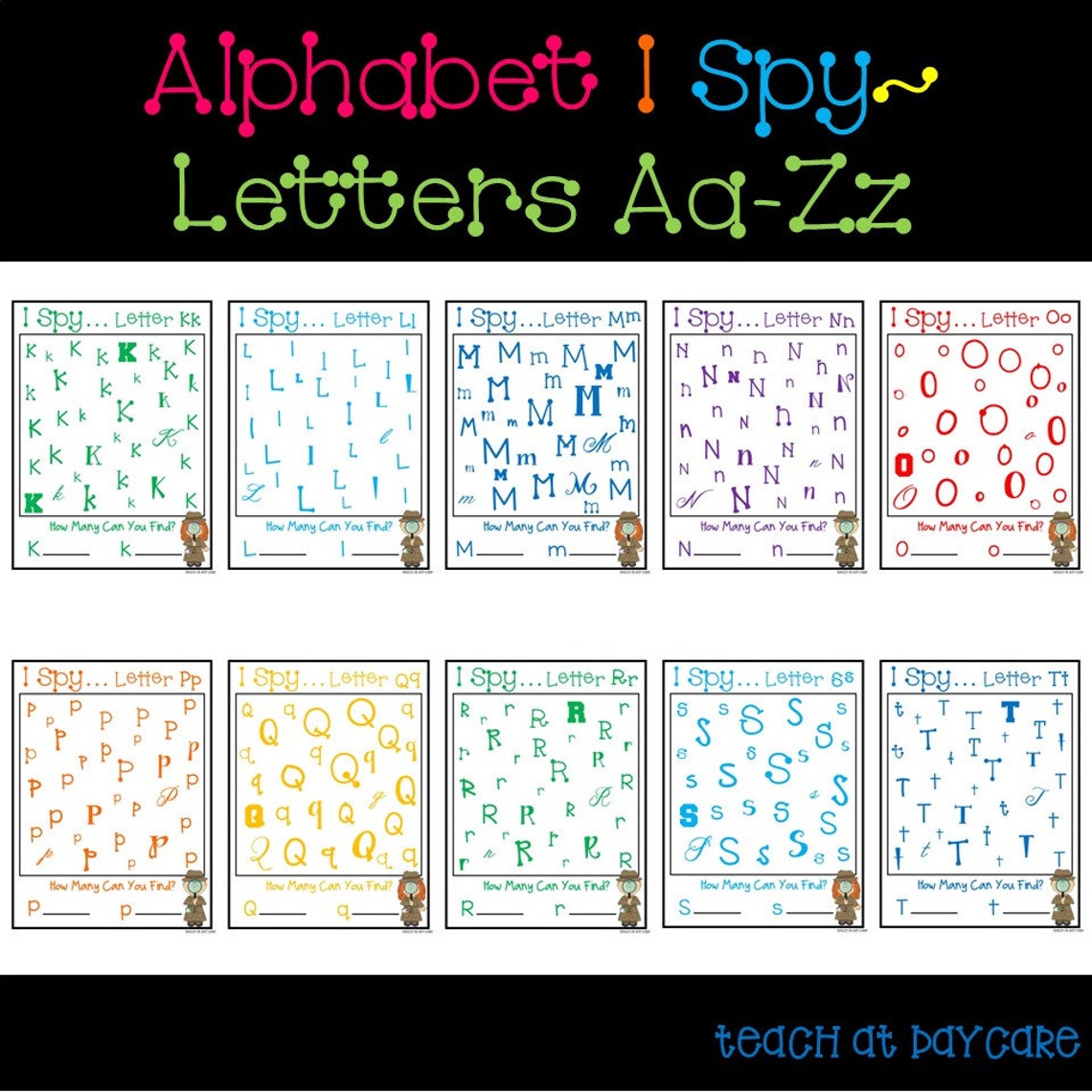 26 Alphabet I Spy Letters A-Z Games and Worksheets. Color & Black and ...