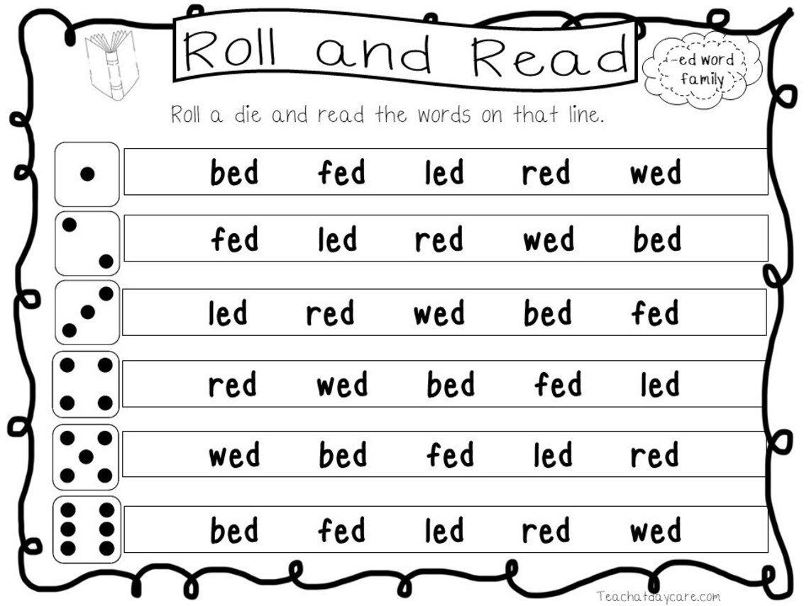 22 Printable Roll and Read Word Families Worksheets. Preschool Phonics ...