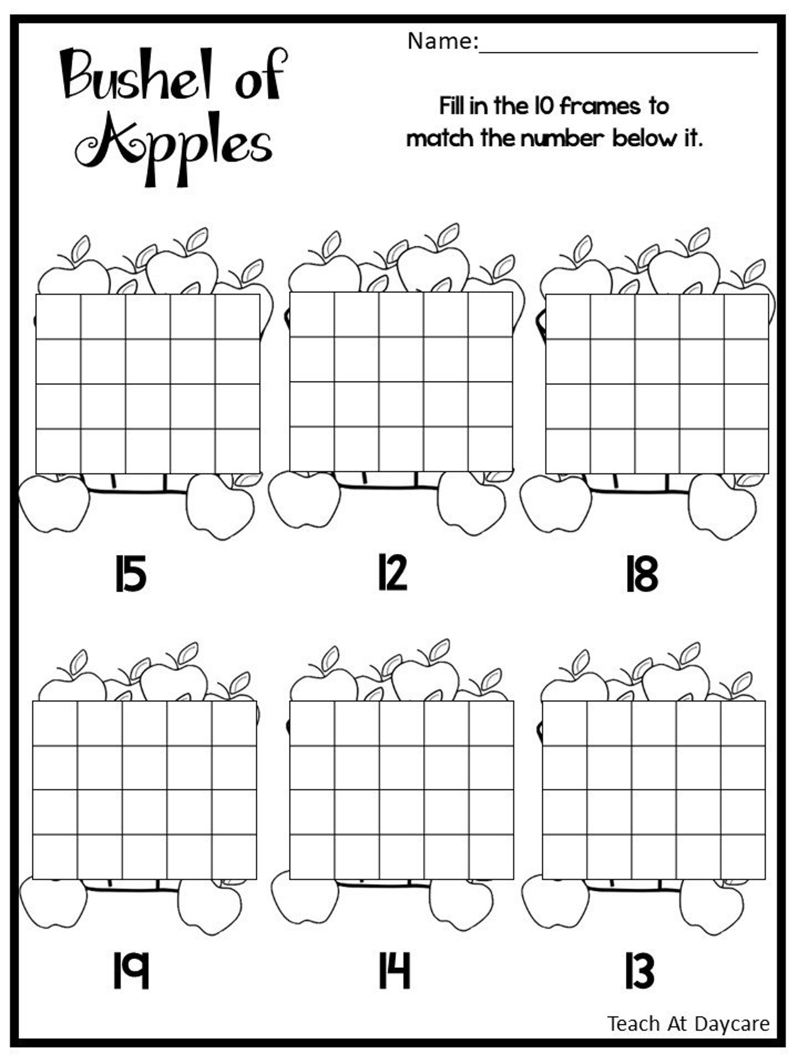 12 Printable Apple Ten Frame Worksheets. Preschool-kindergarten Numbers ...