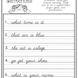 10 Printable Cursive Correct the Sentences Worksheets. 1st-2nd Grade ...