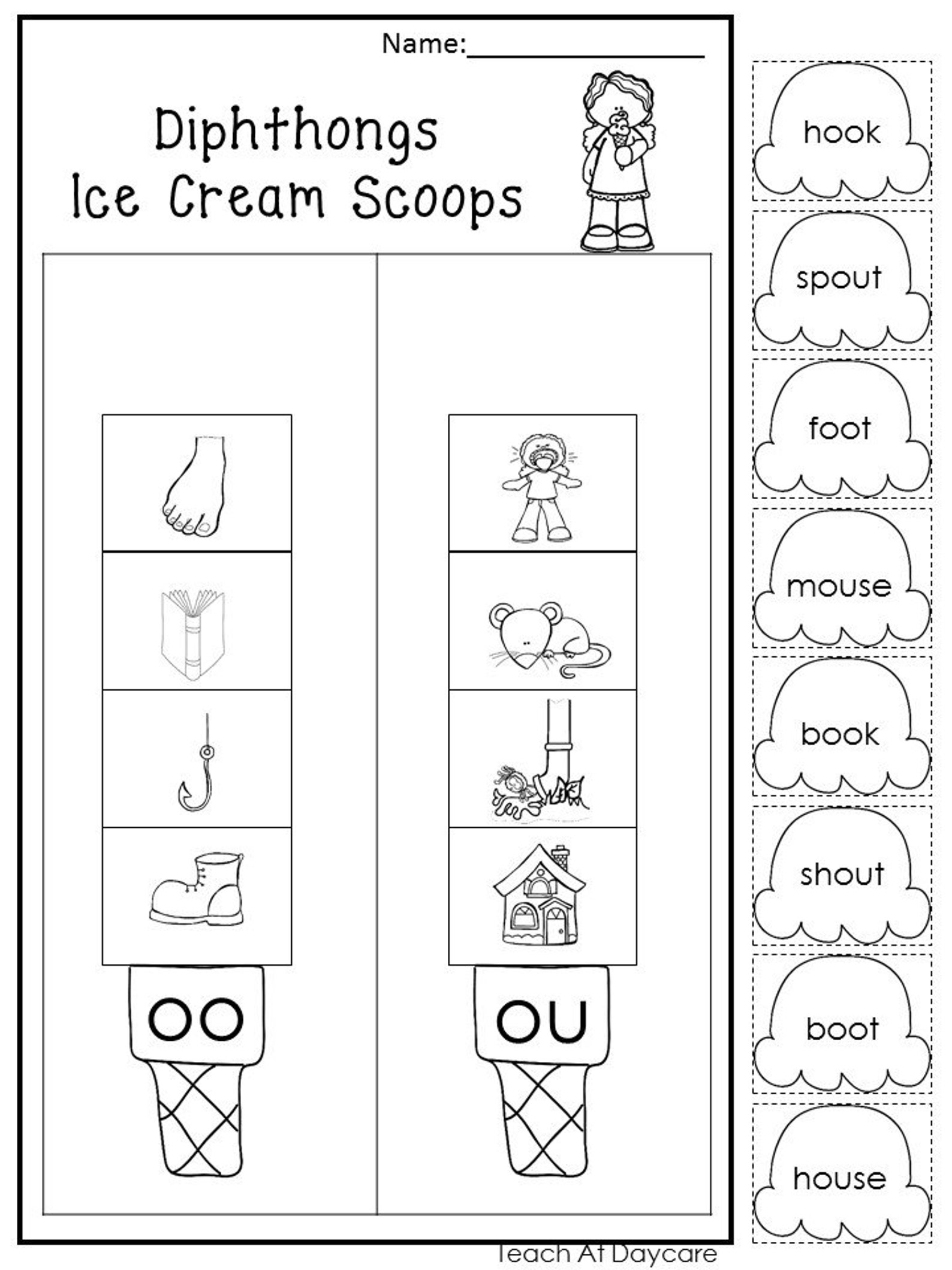 10 Printable Diphthongs Ice Cream Worksheets. Kindergarten-2nd Grade ...