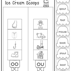 10 Printable Diphthongs Ice Cream Worksheets. Kindergarten-2nd Grade ...
