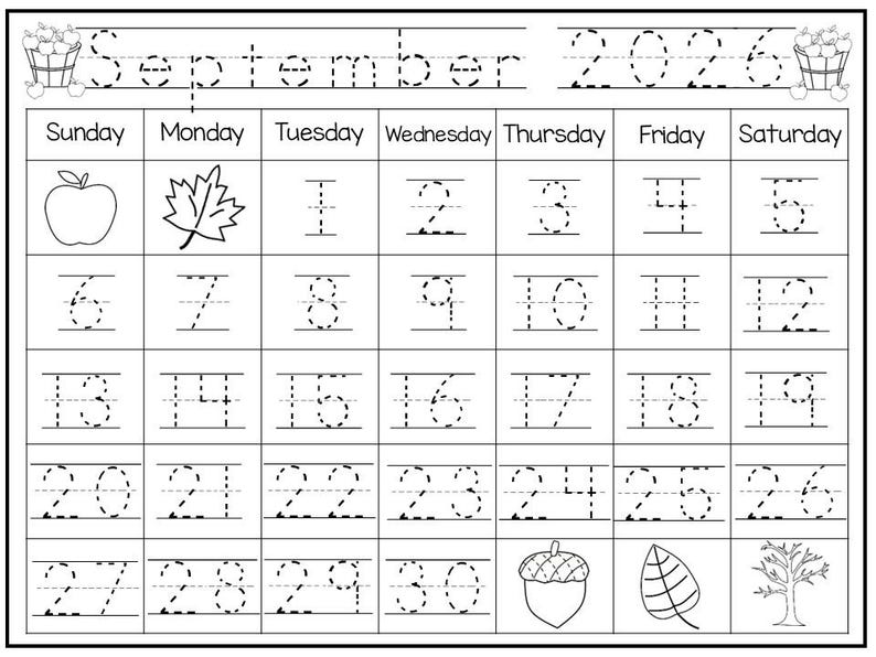 30 Tracing and Blank Themed 2026 Calendars. Preschool Handwriting and ...