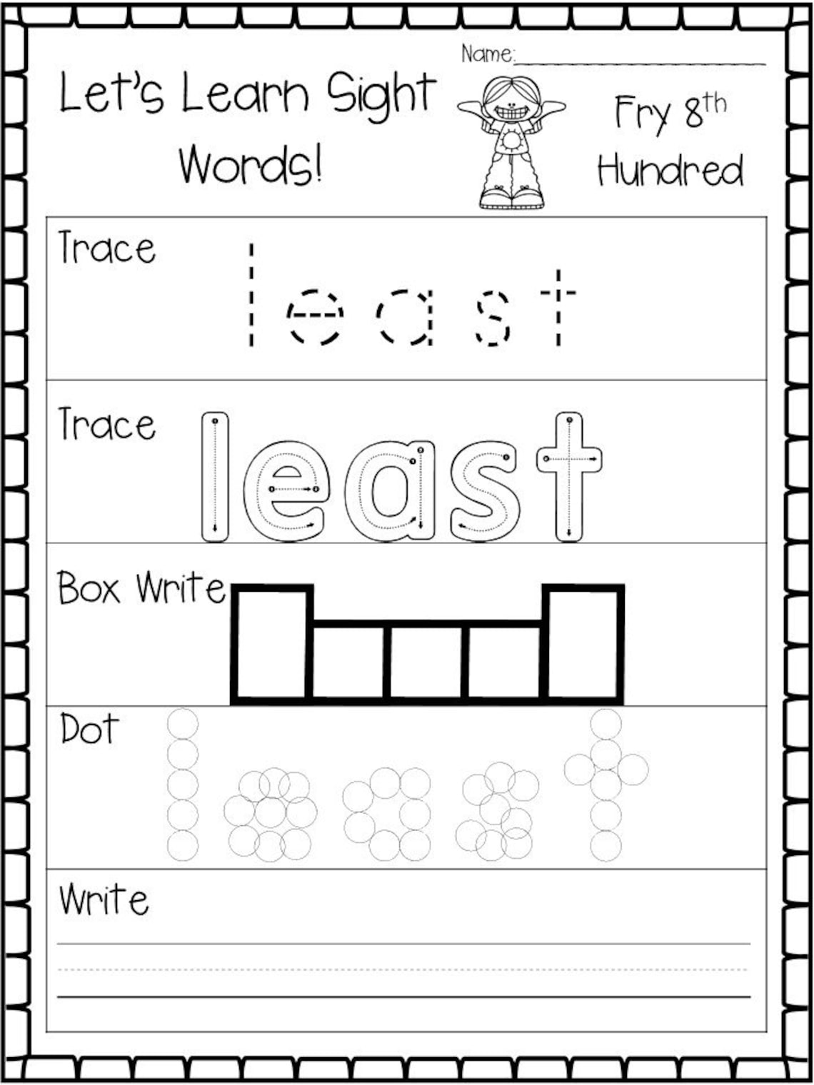 100 Printable Let's Learn Fry 8th Hundred Sight Words | Etsy