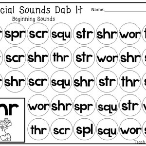 8 Printable Beginning Special Sounds Dab It Worksheets. 1st-2nd Grade ...