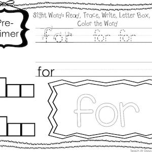 40 Printable Dolch Pre-primer Read, Trace, Write, Box Write, and Color ...