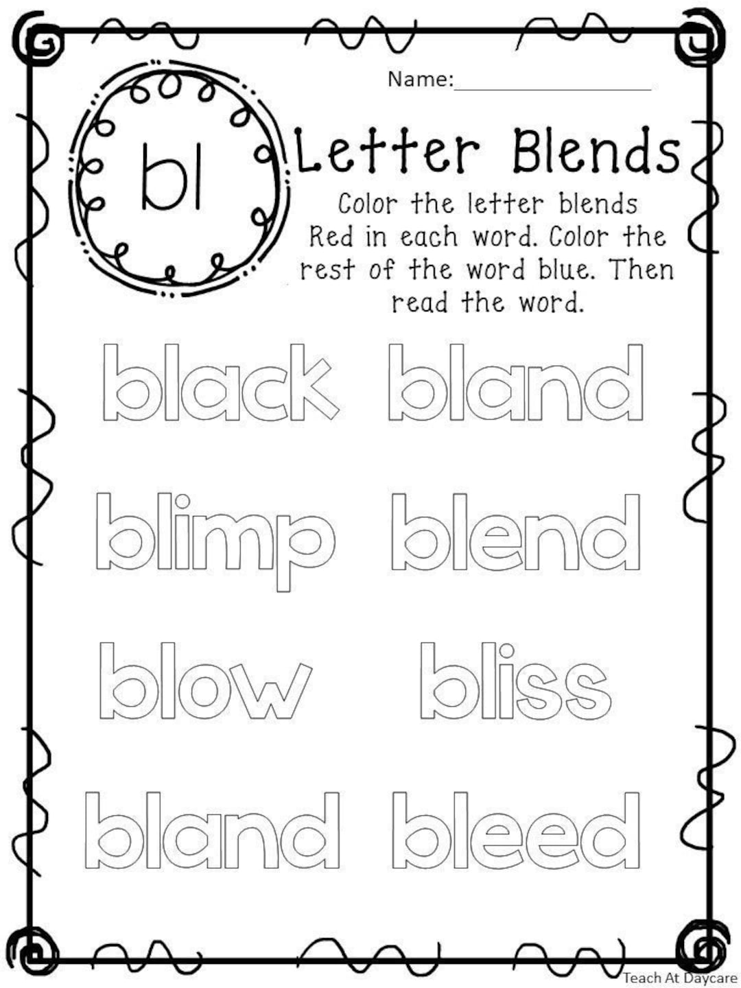 20 Printable Blends Color the Word Worksheets. Kindergarten-2nd Grade ...
