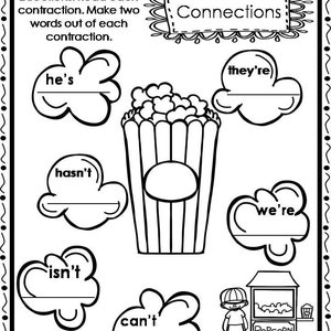 10 Printable Contractions Worksheets. 1st-2nd Grade ELA Worksheets. - Etsy