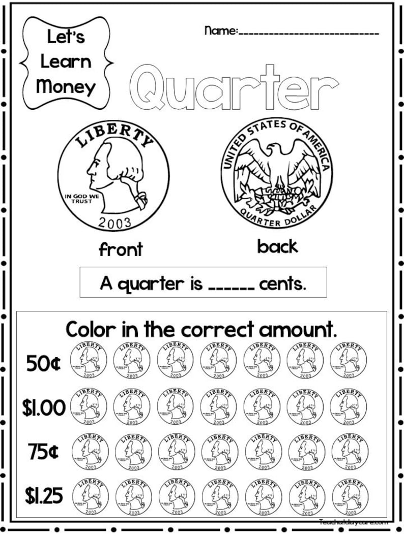 12 Printable Let's Learn Money Worksheets. Kdg.-2nd Grade Math. - Etsy