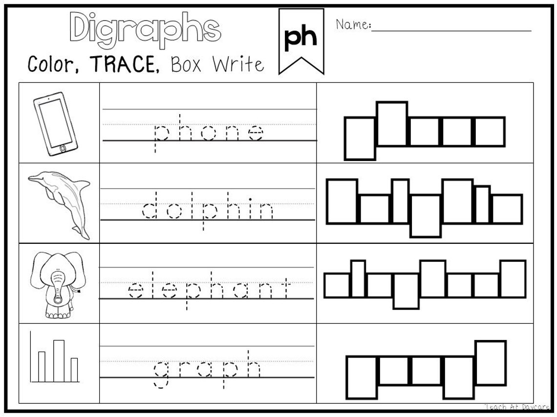20 Printable Digraphs Color Trace Write and Box Write - Etsy