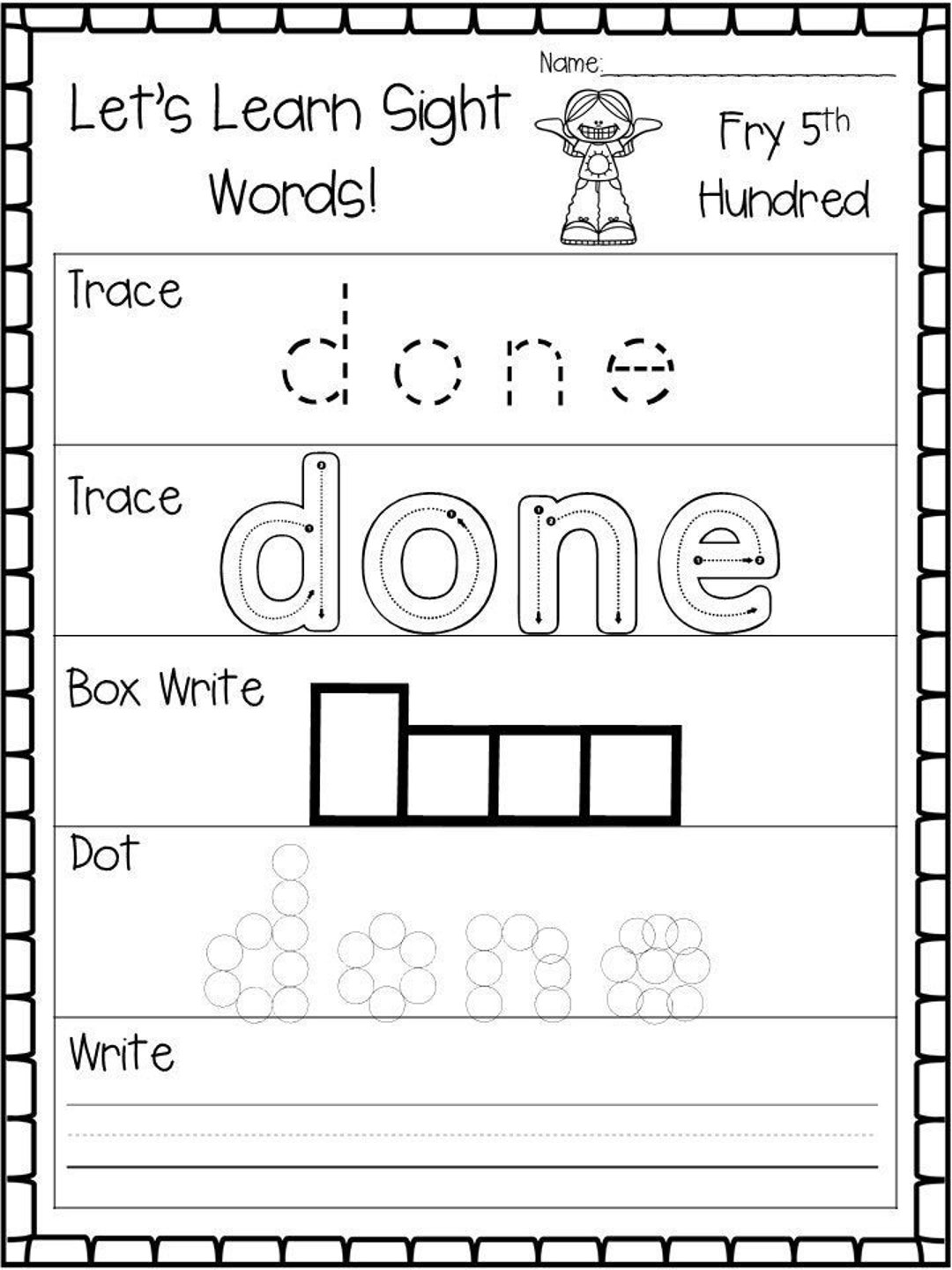100 Printable Let's Learn Fry 5th Hundred Sight Words Worksheets. 4th ...