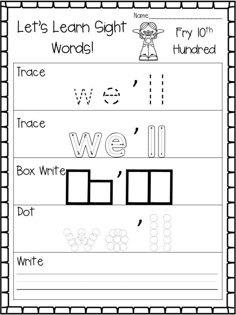 100 Printable Let's Learn Fry 10th Hundred Sight Words Worksheets. 4th ...