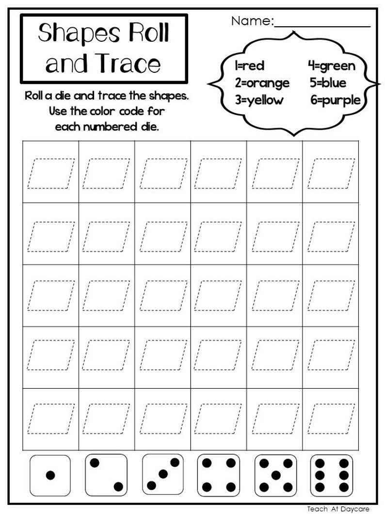 14 Printable 2-D Shapes Roll and Trace Worksheets. Child Math - Etsy