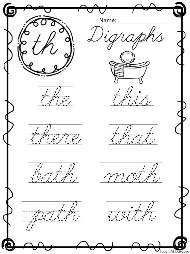 10 Printable Cursive Digraphs Trace the Word Worksheets. | Etsy