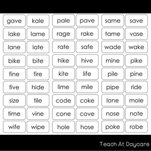 100 Printable Silent 'E' Words Flashcards. ELA, Speech, Reading ...