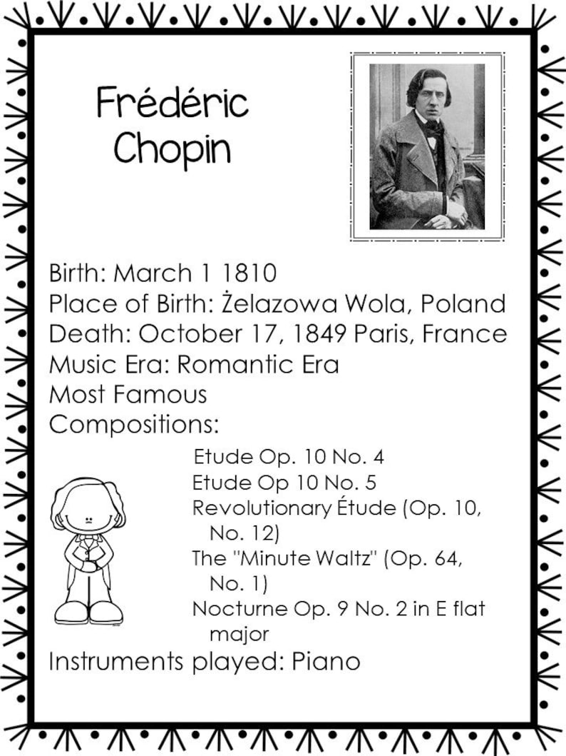 Frédéric Chopin Great Composer Unit. Music Appreciation. - Etsy