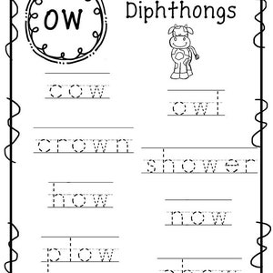 10 Printable Diphthongs Trace the Word Worksheets. Kindergarten-2nd ...