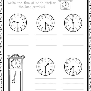 10 Printable Let's Tell Time Worksheets. Kdg.-2nd Grade Math. - Etsy