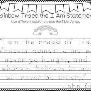 I Am Statements of Jesus Handwriting and Color Worksheets. Bible Verse ...