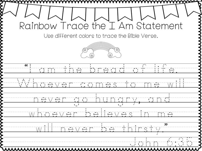 I Am Statements of Jesus Handwriting and Color Worksheets. Bible Verse ...