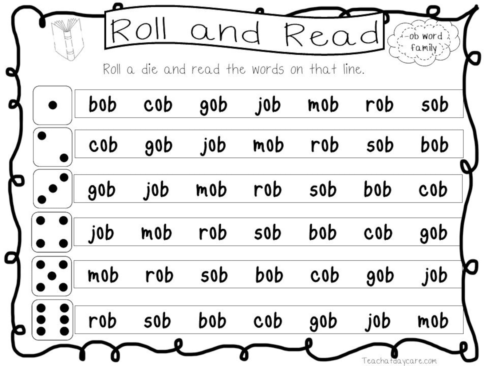 22 Printable Roll and Read Word Families Worksheets. Preschool Phonics ...