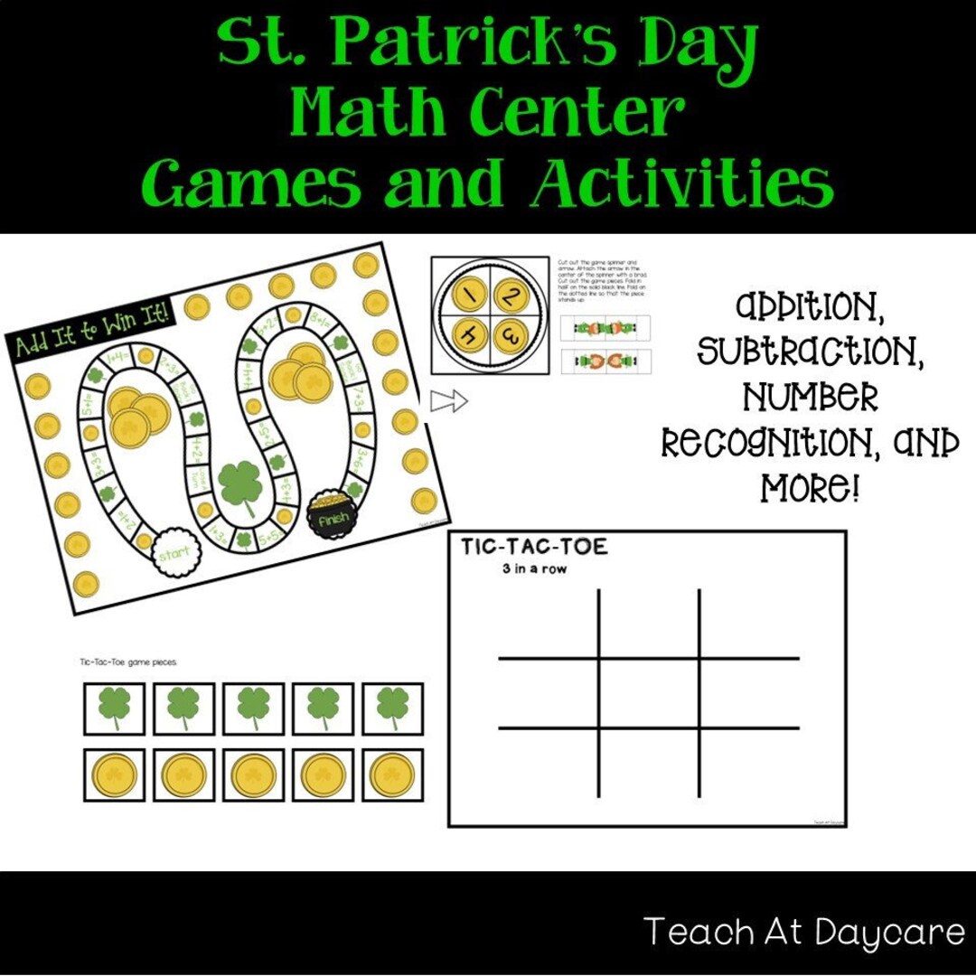 10 Printable St. Patrick's Day Themed Kindergarten Math Center Games ...